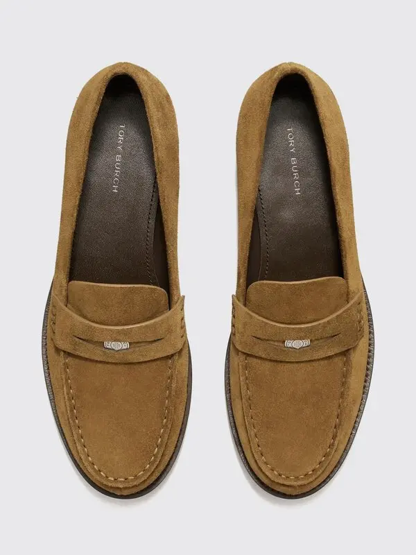 Tory Burch Suede Penny Loafers With Round Toe - Camel
