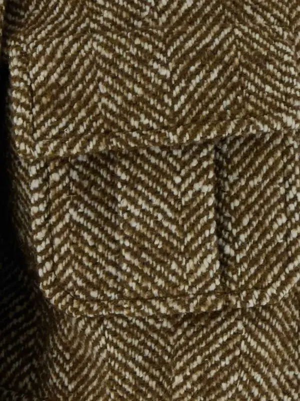 Zimmermann Chevron Wool Blend Short Coat With Fur Collar And Patch Pockets - Camel