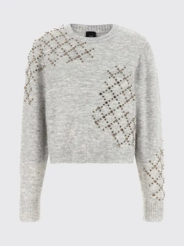 Pinko Crewneck Jumper In An Alpaca And Wool Blend With Rhinestone Appliqués