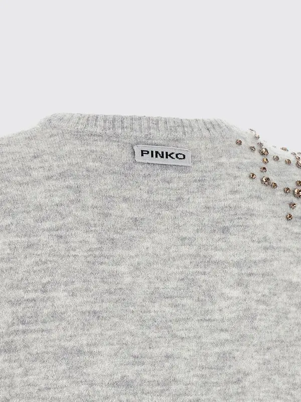 Pinko Crewneck Jumper In An Alpaca And Wool Blend With Rhinestone Appliqués
