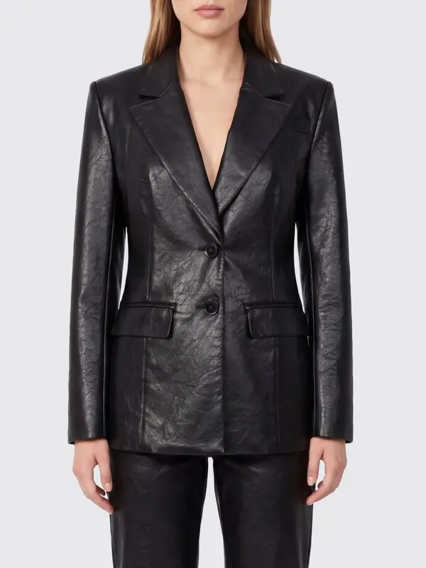Patrizia Pepe Cropped Faux Leather Blazer With Cut-out And Peak Lapels