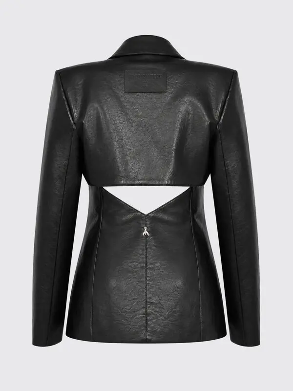 Patrizia Pepe Cropped Faux Leather Blazer With Cut-out And Peak Lapels
