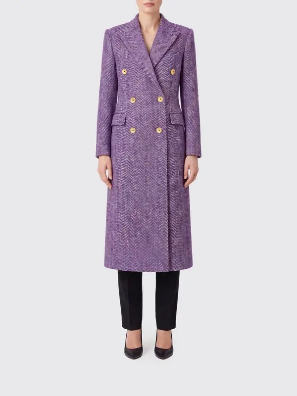 Tagliatore Long Double-breasted Wool-blend Coat With Chevron Pattern - Violet