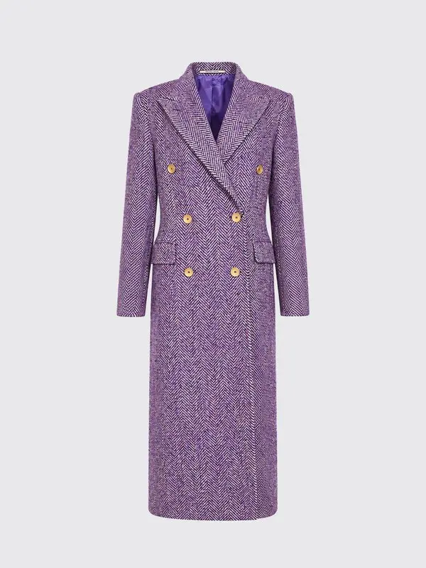 Tagliatore Long Double-breasted Wool-blend Coat With Chevron Pattern