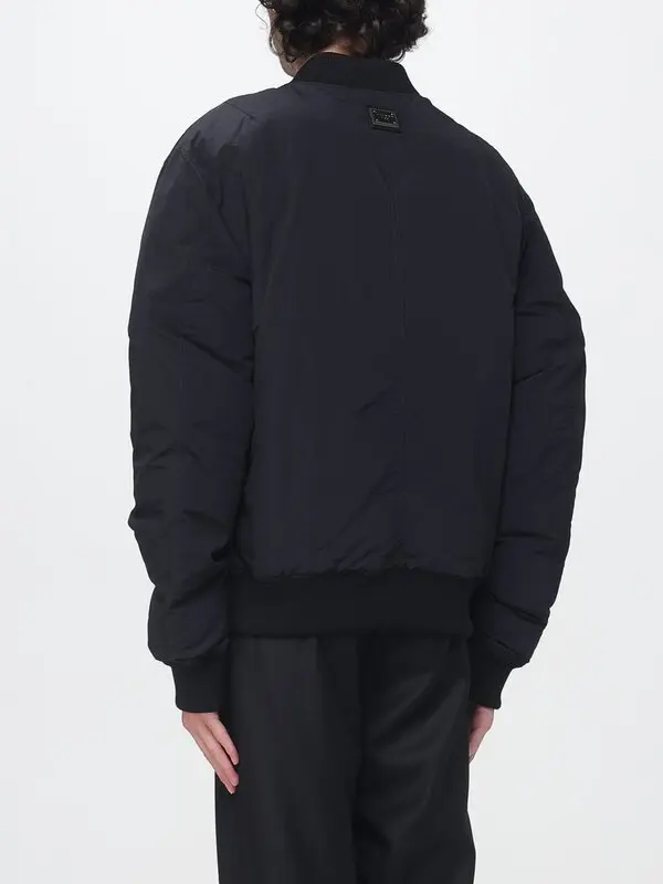 Dolce & Gabbana Technical Fabric Bomber Jacket With Classic Collar And Logo Patch