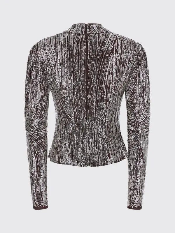 Rabanne Slim Fit High-neck Top With Embroidered Sequins And Beads - Brown