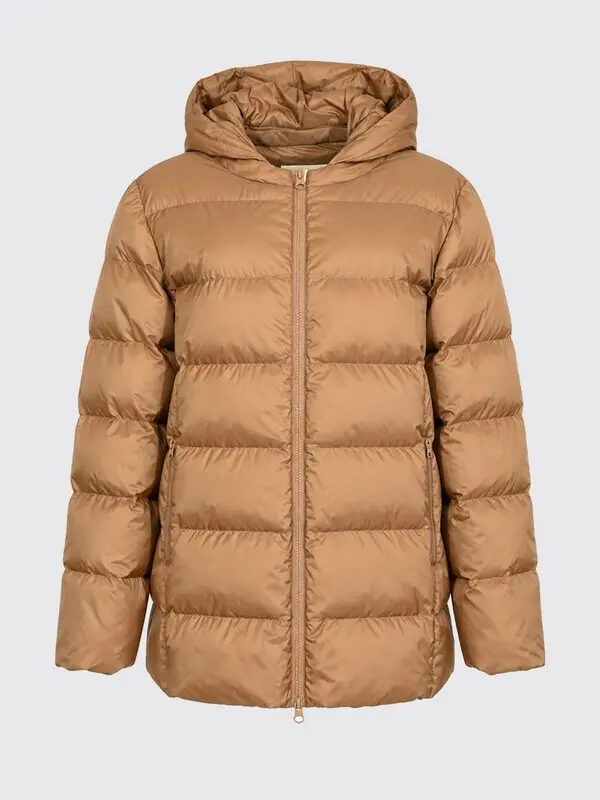 Max Mara Short Quilted Water-repellent Nylon Down Jacket With Hood - Camel