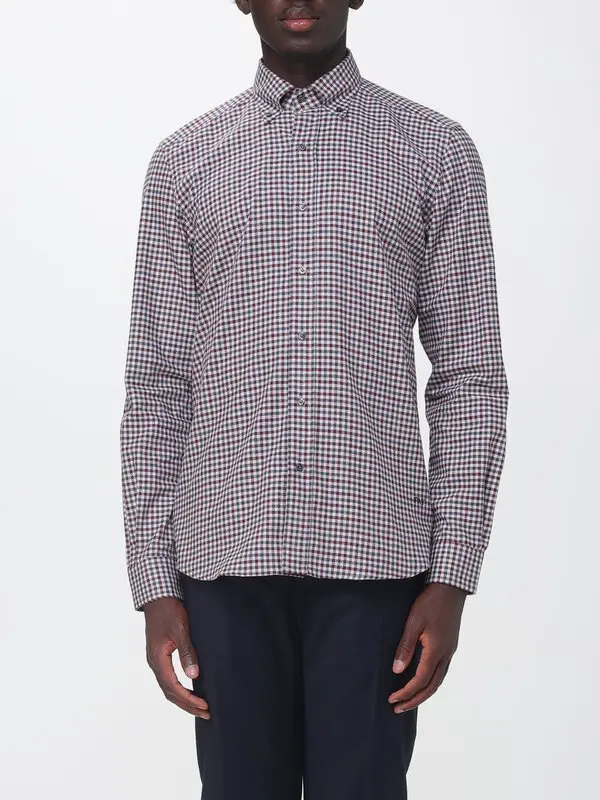 FAY Long-sleeved Check Cotton Shirt With Button-down Collar