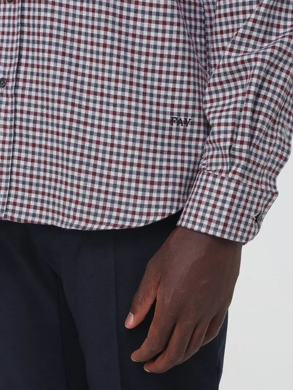 FAY Long-sleeved Check Cotton Shirt With Button-down Collar