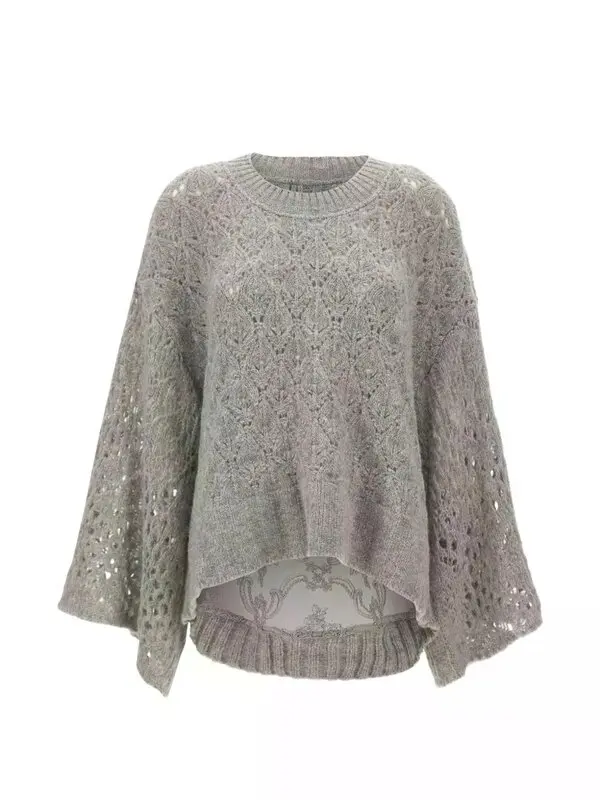 MAURIZIO MYKONOS Lace-panel Open-knit Poncho - Grey