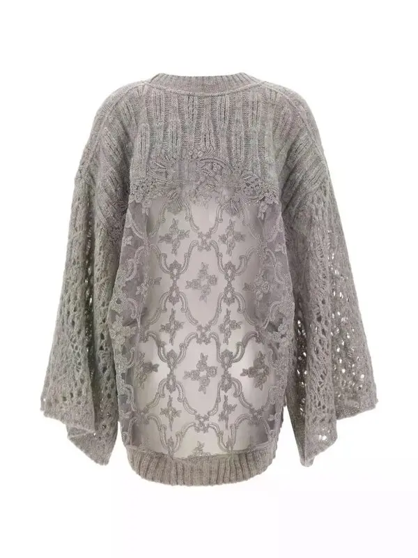 MAURIZIO MYKONOS Lace-panel Open-knit Poncho
