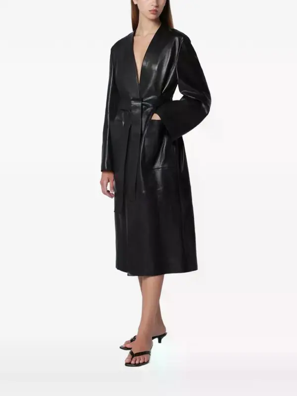 Nour Hammour Ruelle Belted Leather Coat - Black