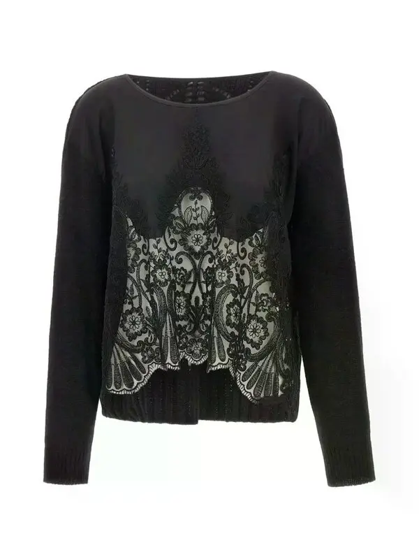 MAURIZIO MYKONOS Lace-detail Openwork Sweater - Black