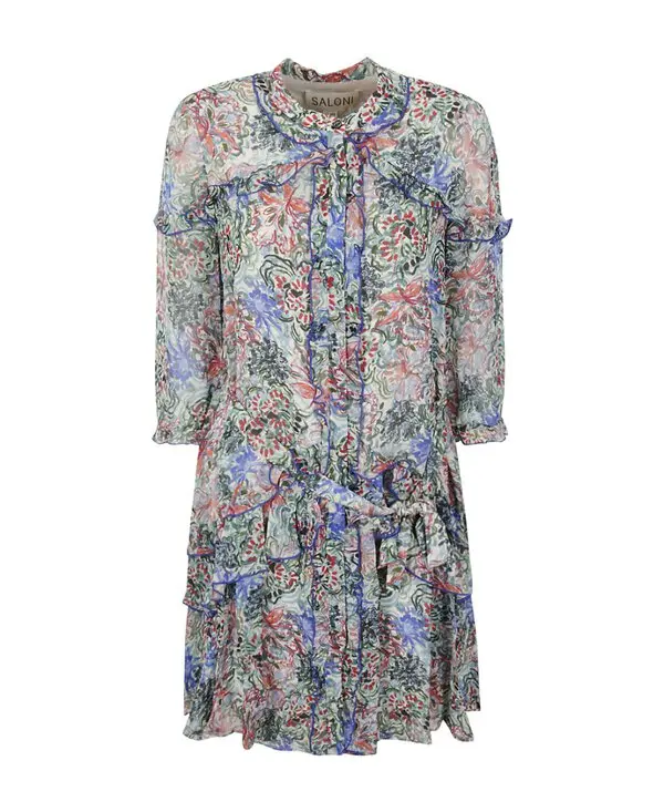 Saloni Floral Pattern Dress - Gray