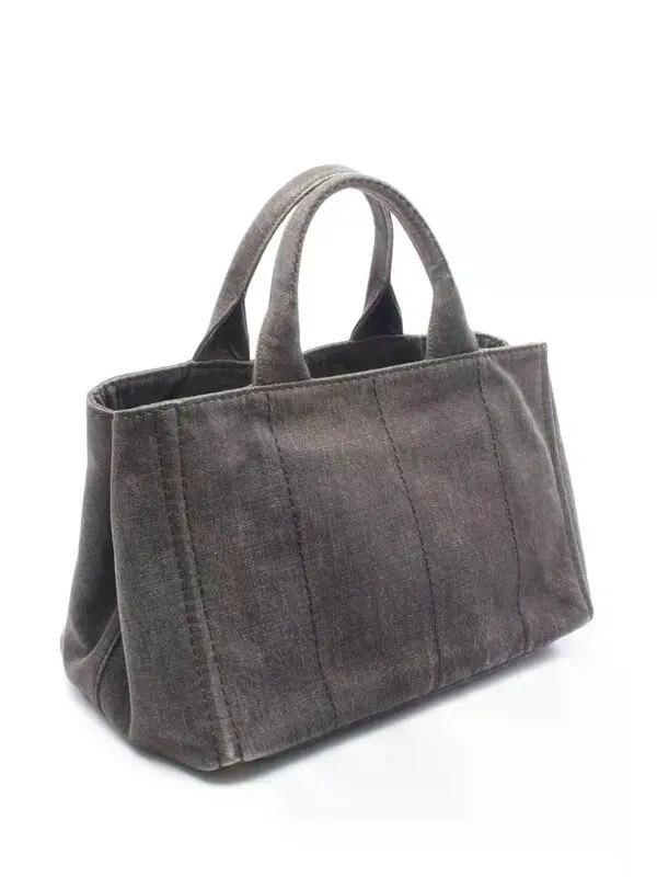 Prada 2013-2026 Denim Canapa Logo Tote Satchel - Black