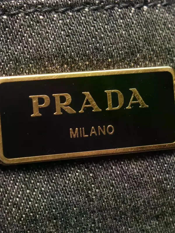 Prada 2013-2026 Denim Canapa Logo Tote Satchel - Black