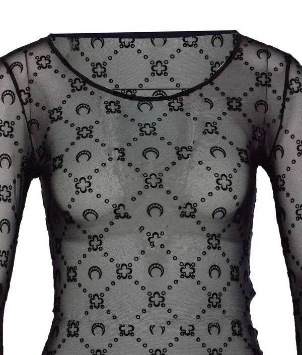 MARINE SERRE Mesh Monogrammed Crewneck Cropped Top