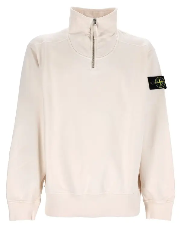 Stone Island Felpa Con Zip Corta E Patch Logo - Ivory