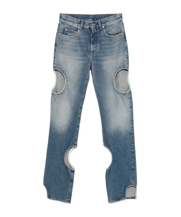 Off-White Meteor Cut-out Detailed Jeans - Light Blue