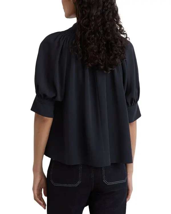 REISS Lerina Tie Neck Short Sleeve Top