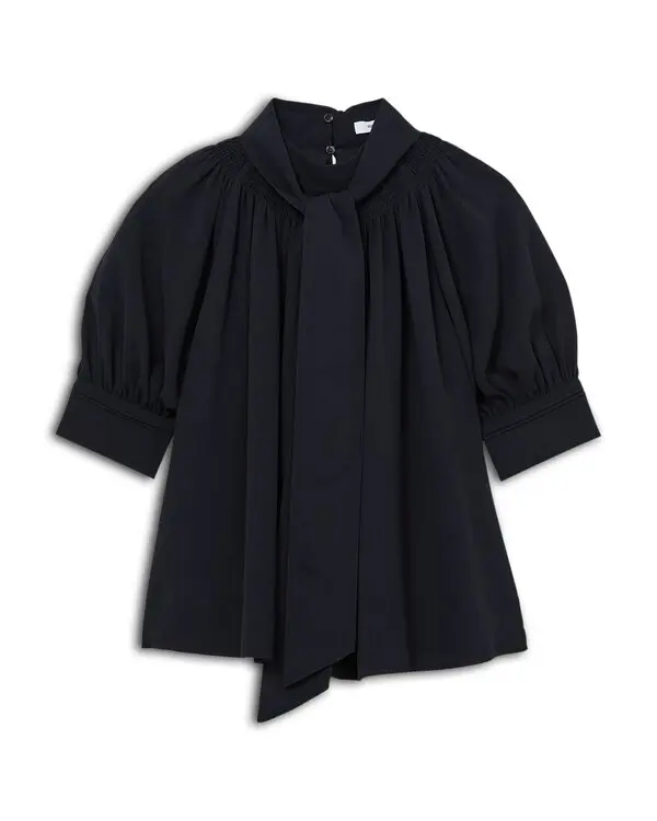 REISS Lerina Tie Neck Short Sleeve Top