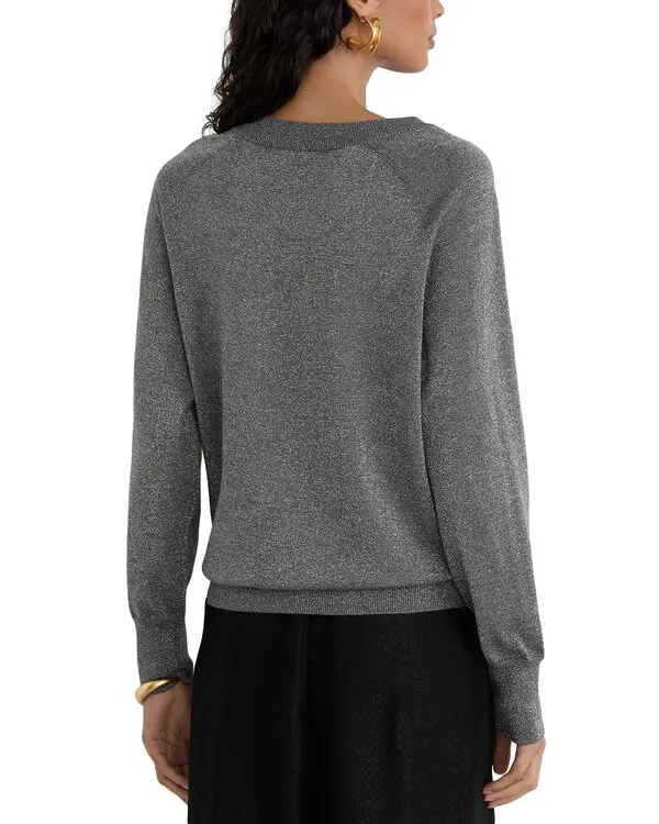REISS Wool Blend Metallic V Neck Sweater - Silver Gray