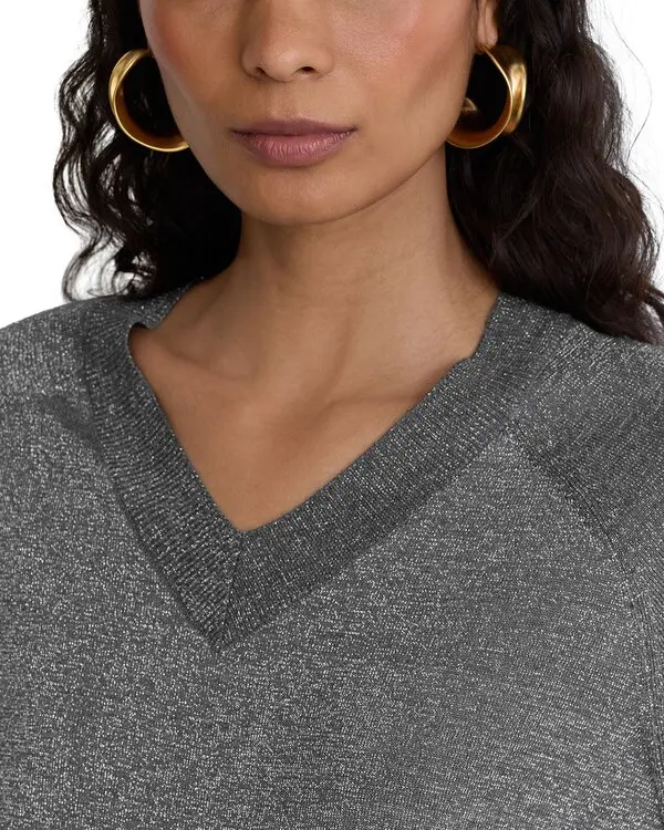 REISS Wool Blend Metallic V Neck Sweater - Silver Gray
