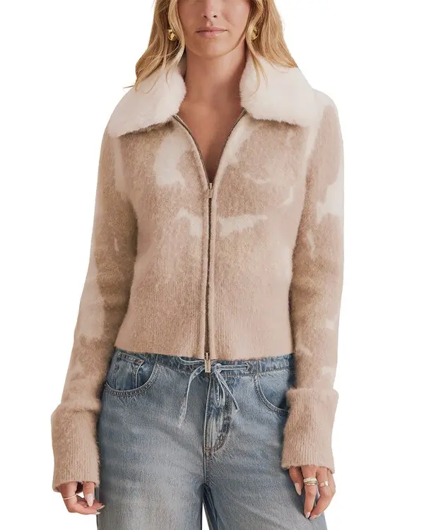 Splendid Lola Faux Fur Collar Cardigan