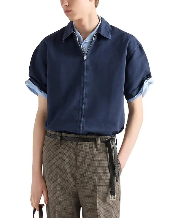 Prada Short-sleeved Cotton Zipper Shirt - Blue
