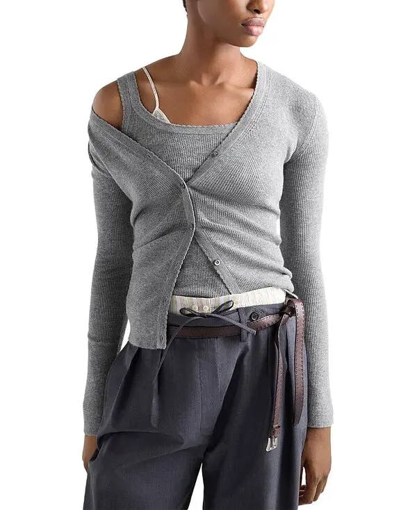 Prada Ribbed Cashmere Cardigan - Grey