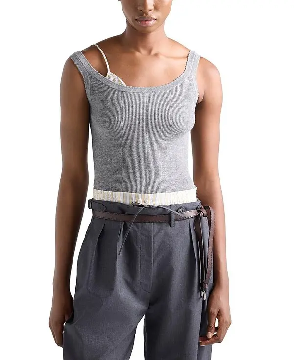 Prada Ribbed Knit Cashmere Tank Top - Grey