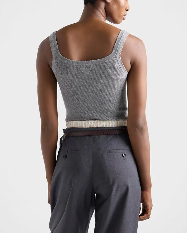 Prada Ribbed Knit Cashmere Tank Top