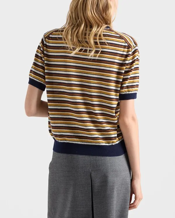 Prada Short Sleeved Striped Cashmere Sweater