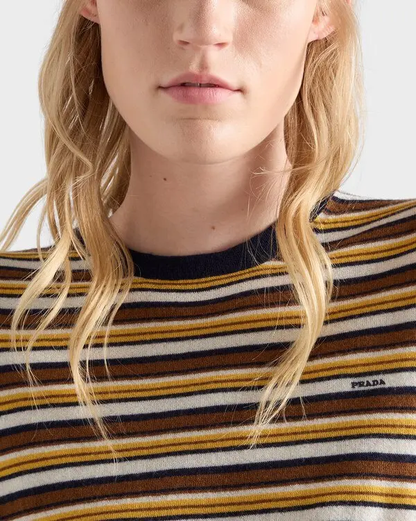 Prada Short Sleeved Striped Cashmere Sweater