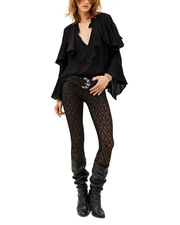 Ba&sh Betty Ruffled V Neck Blouse - Black