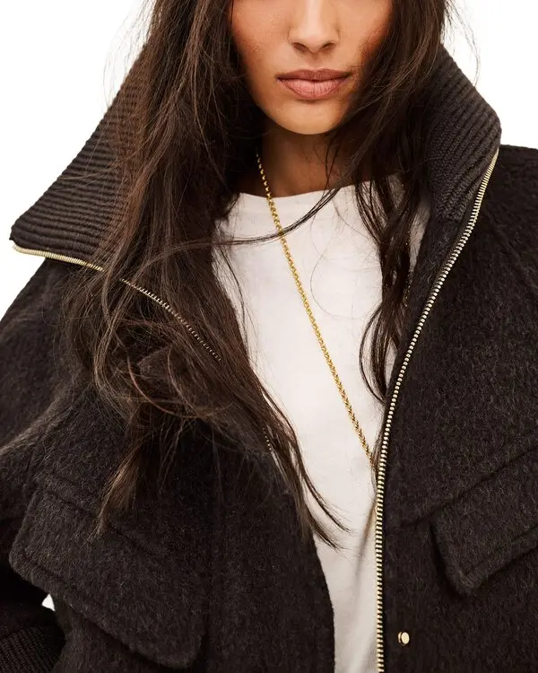 Ba&sh Dani Wool Blend Ribbed Trim Coat