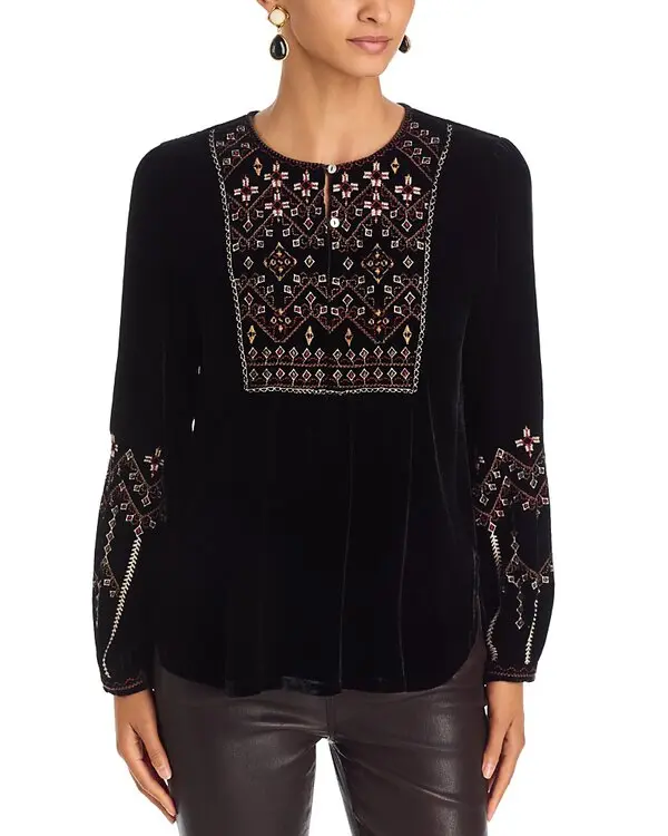 Johnny Was Kadir Embroidered Blouse - Black