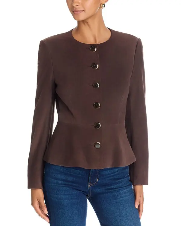Veronica Beard Quinn Leather Peplum Jacket - Espresso