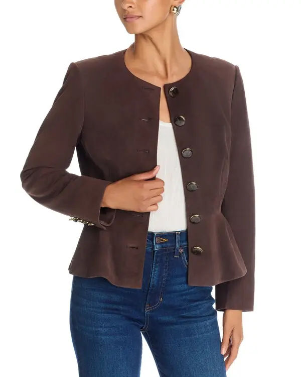 Veronica Beard Quinn Leather Peplum Jacket