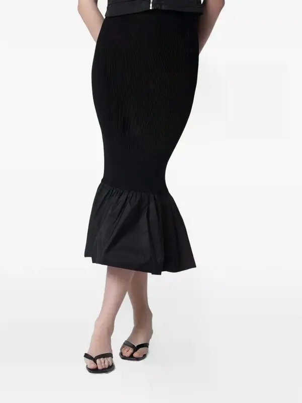 PATOU Ribbed Ruffled Midi Skirt - Black