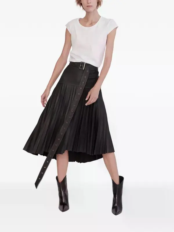 WEST 14TH Park Avenue Pleated Leather Midi Skirt