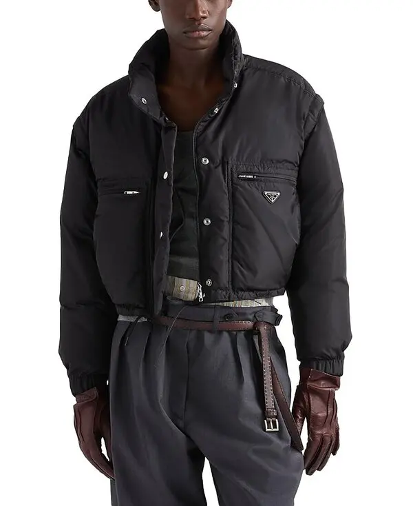 Prada Lightweight Re-nylon Cropped Down Jacket - Black