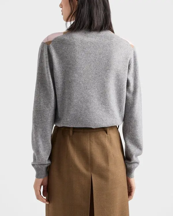 Prada Argyle Cashmere V-neck Sweater
