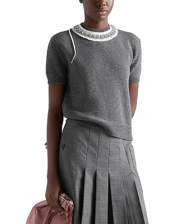 Prada Short Sleeved Wool And Cashmere Sweater - Grey