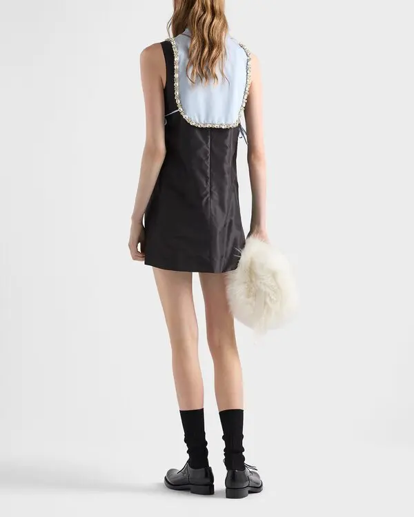 Prada Embroidered Taffeta Mini Dress - Black