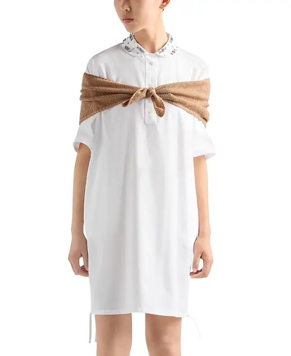 Prada Embroidered Poplin Mini Dress - White