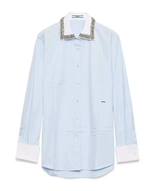 Prada Embroidered Poplin Shirt - Light Blue