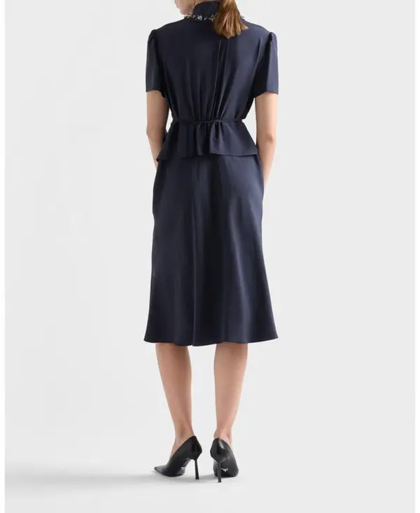 Prada Embroidered Marocain Dress - Blue