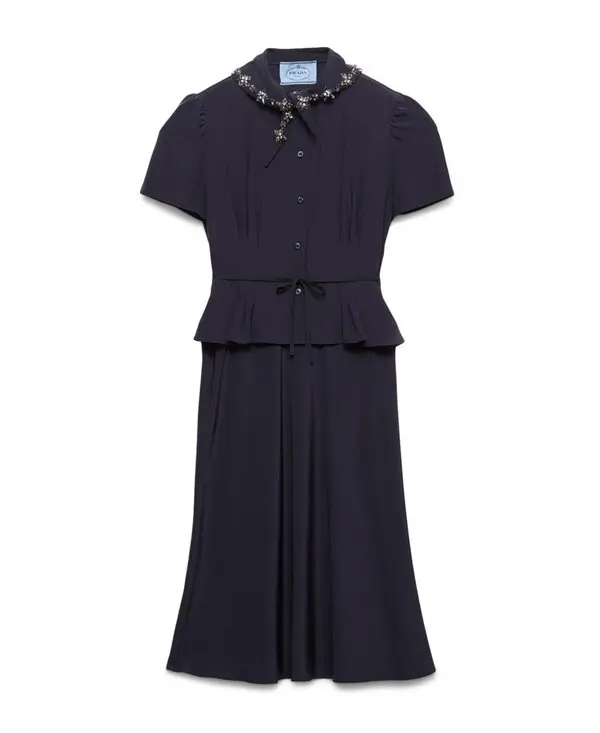 Prada Embroidered Marocain Dress - Blue