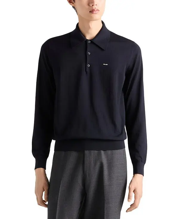 Prada Long-sleeved Superfine Wool Polo Sweater - Navy